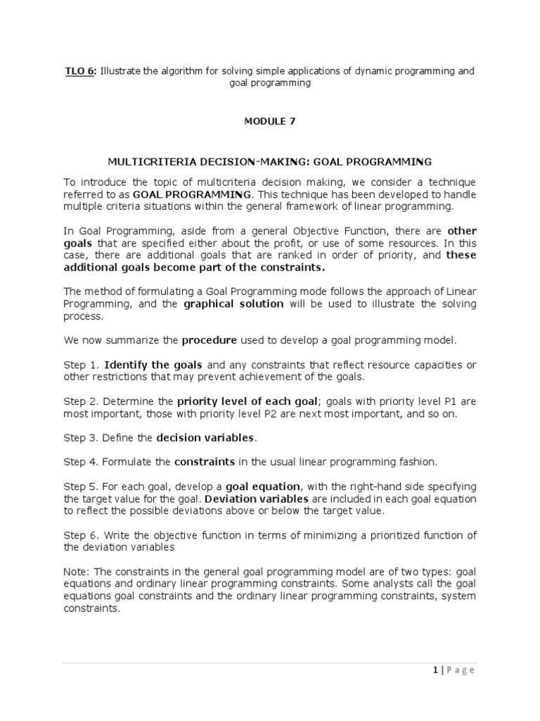 Goal Programming | PDF | Linear Programming | Equations