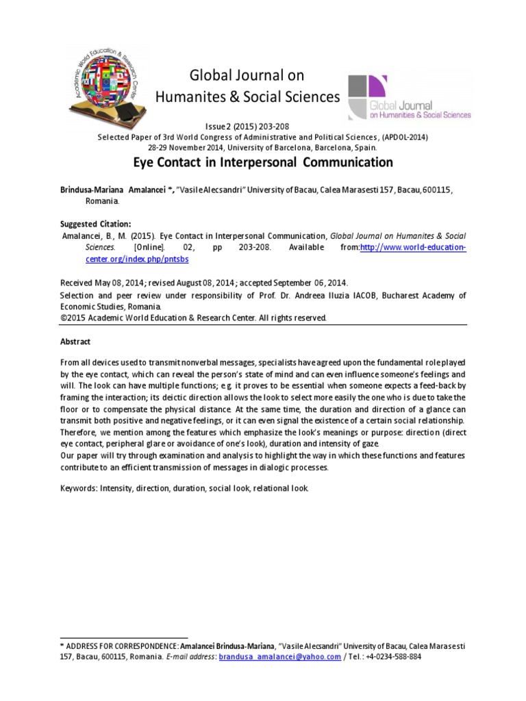 Eye Contact in Interpersonal Communicati | PDF | Communication | Human ...