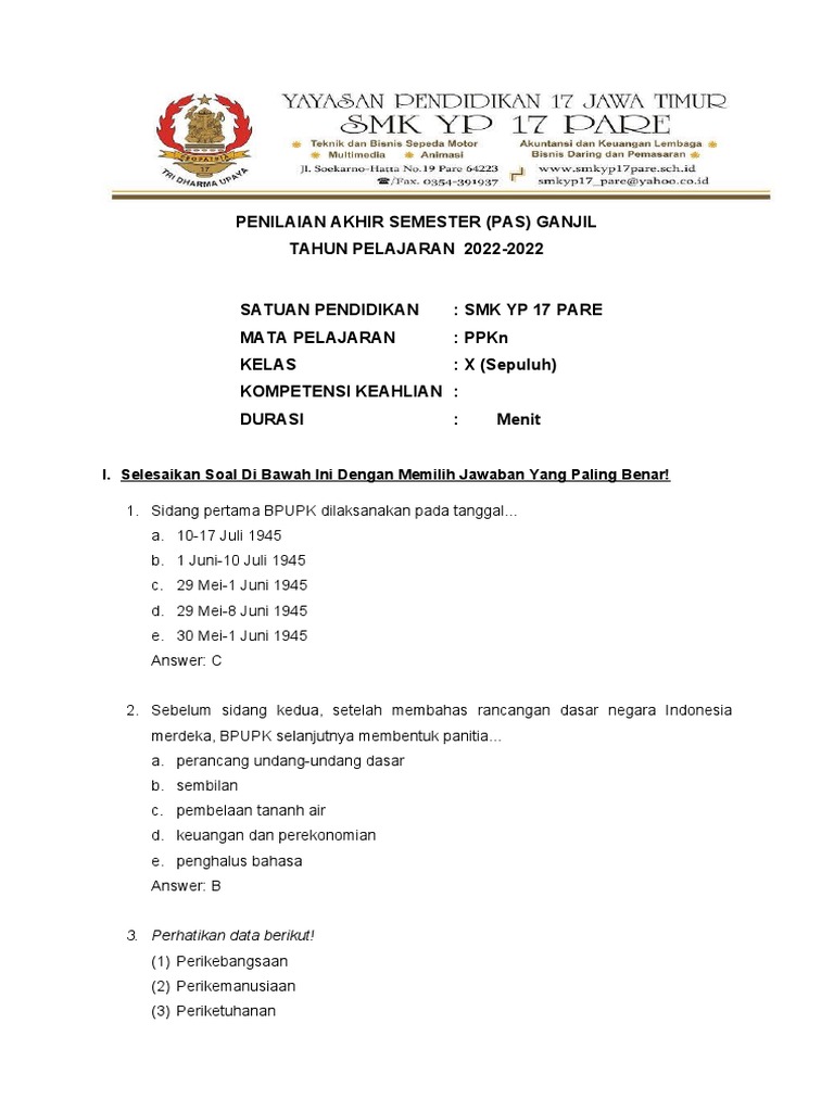 X - SOAL PPKN - PAS GANJIL - 2022-2023 | PDF