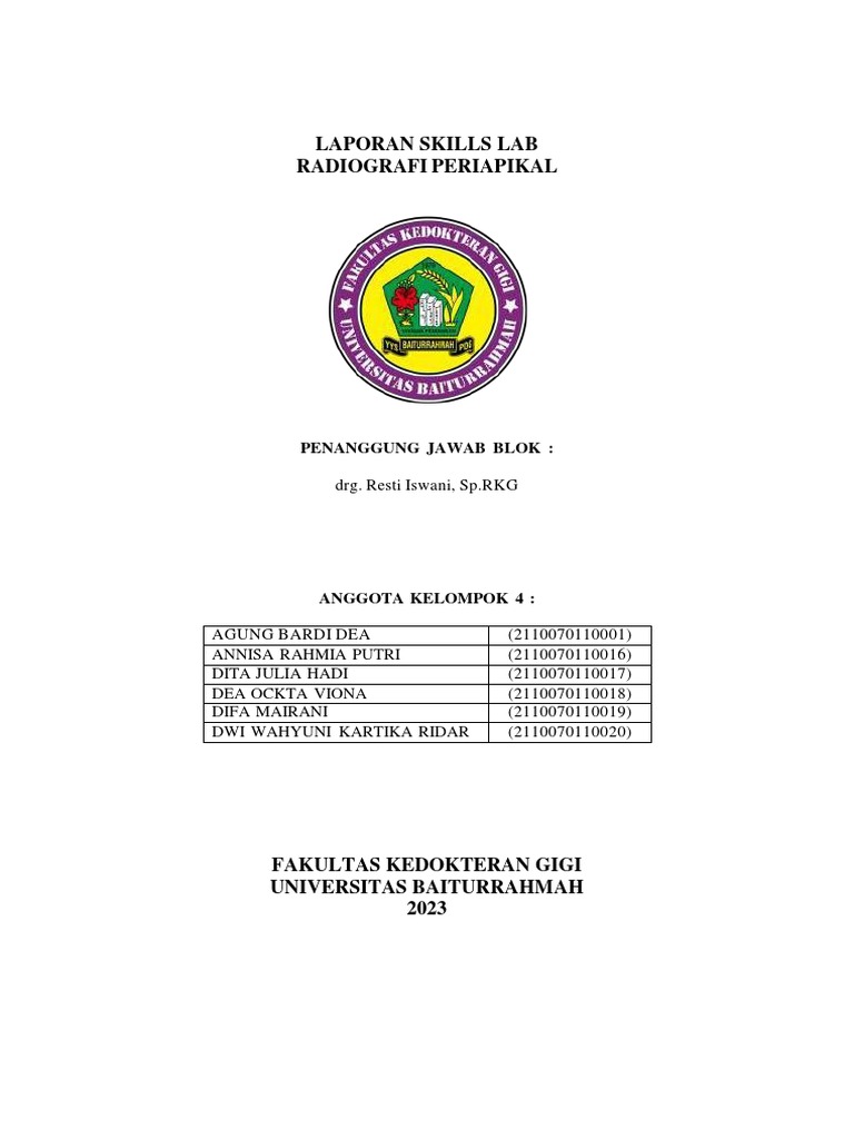 Laporan Skills Lab 1 Radiografi Periapikal NPM 001,016,017,018,019,020 | PDF