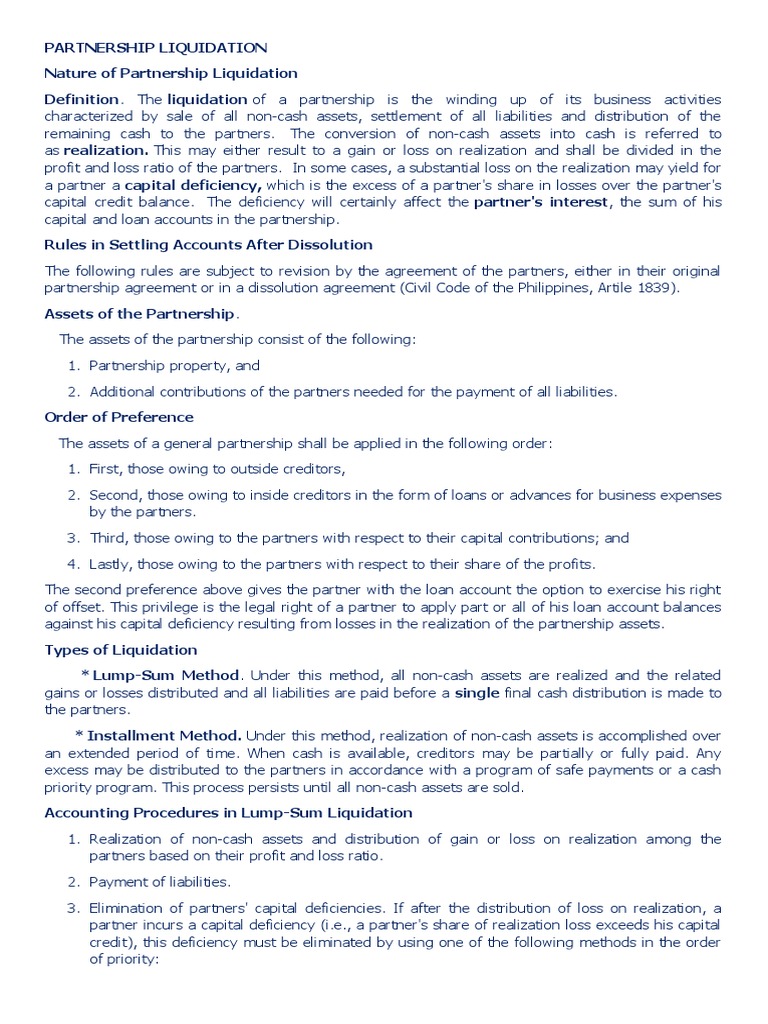 Partnership Liquidation | PDF | Partnership | Liquidation