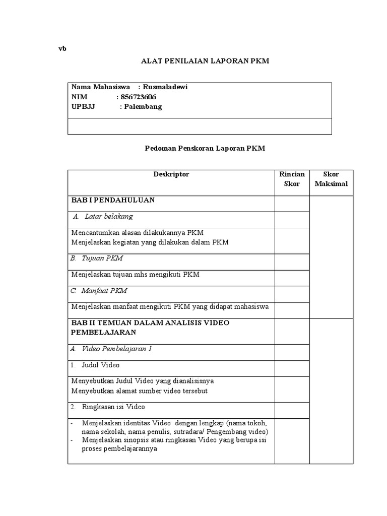 Alat Penilaian Laporan PKM | PDF