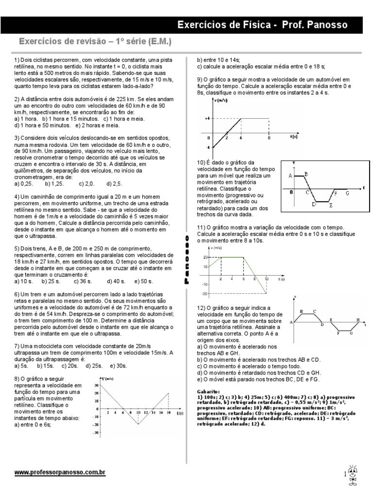 Revisão de Fisica para A Prova 1 Colegial Panosso PDF | PDF | Velocidade | Trajetória