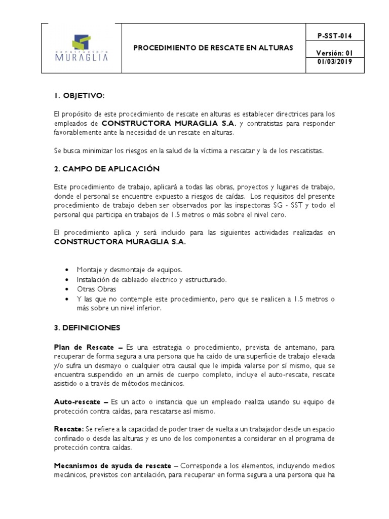 PR-SST-014 Procedimiento de Rescate en Alturas | PDF PR-SST-014 Procedimiento de Rescate en Alturas | PDF