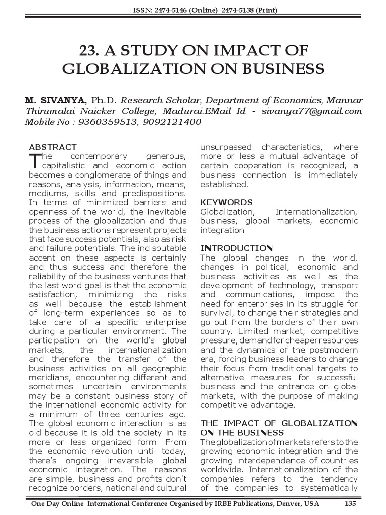 Globalization's Business Impact Study | PDF | Globalization | Market ...