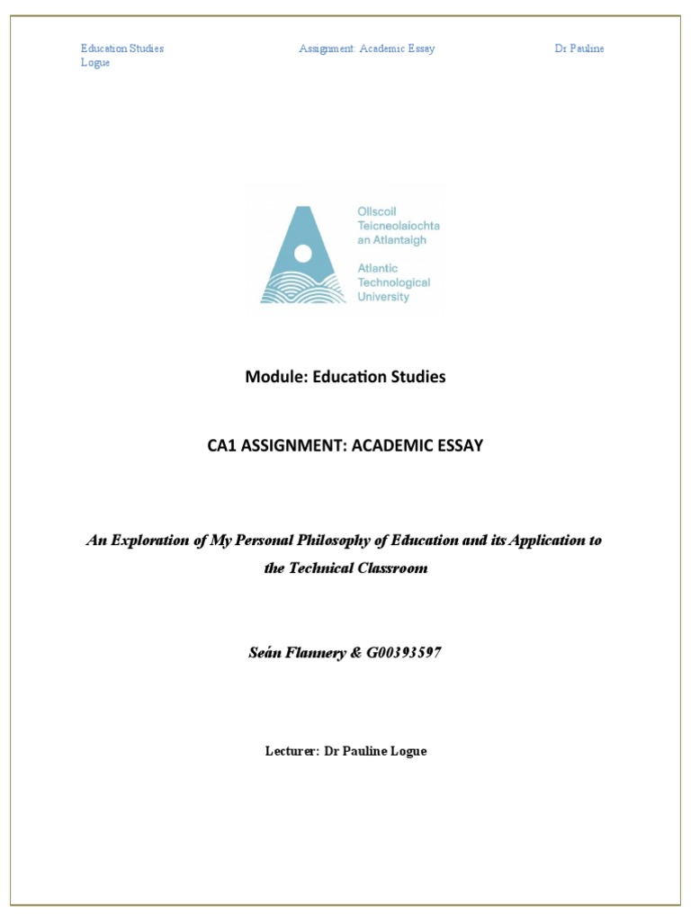 Module: Education Studies Ca1 Assignment: Academic Essay | PDF ...