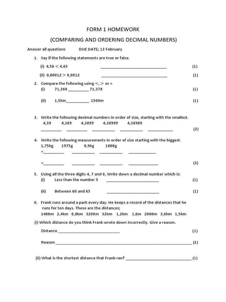 FORM 1 Homework | PDF