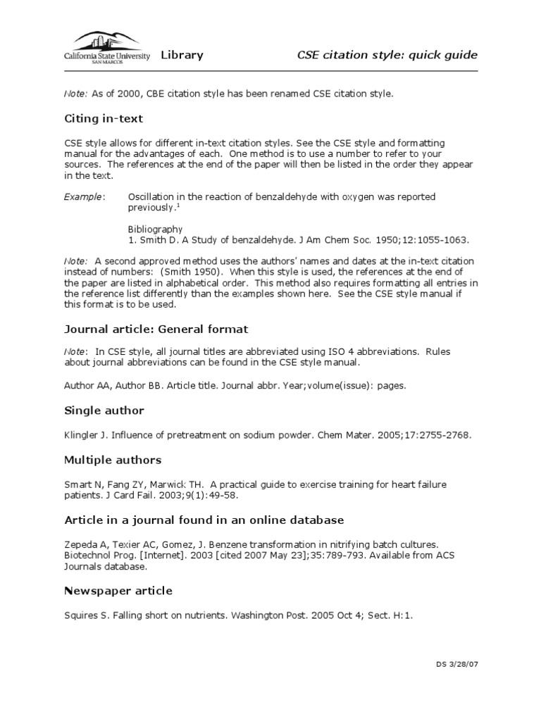 Cse Style 07 Scholarly Communication Citation