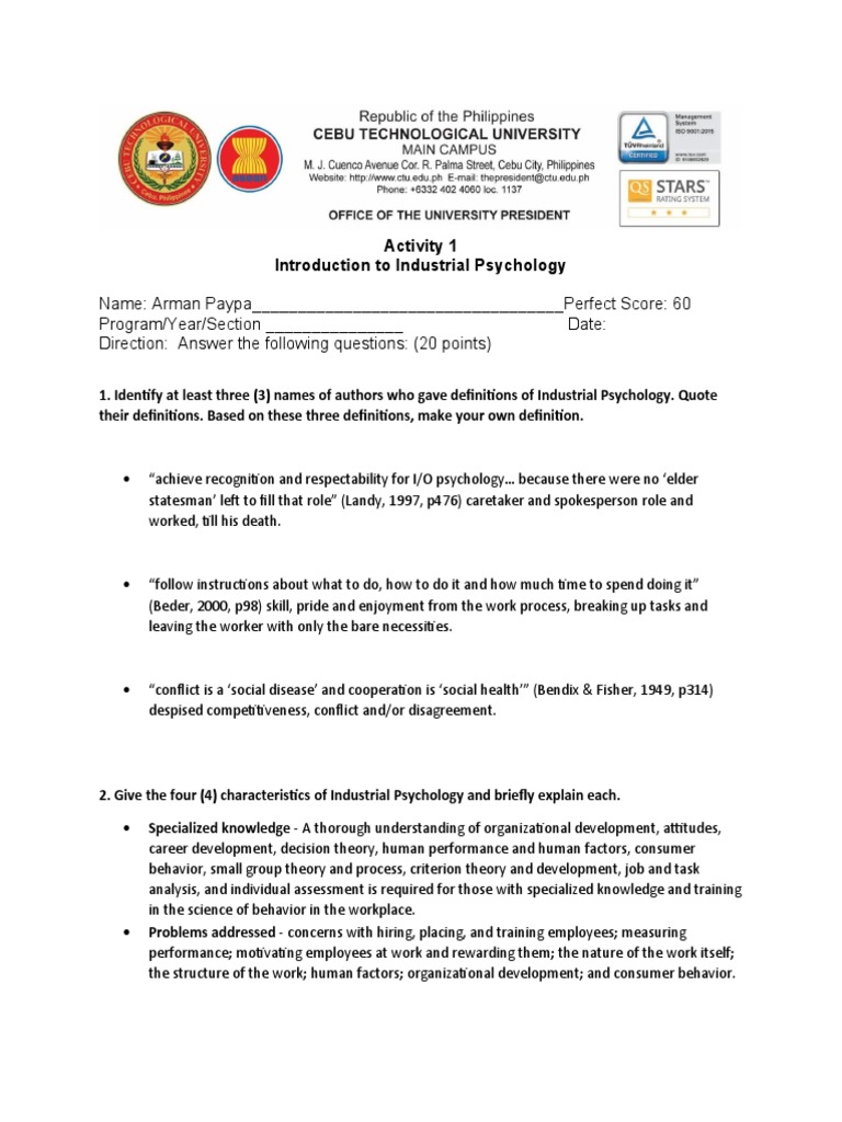 Activity 1 | PDF | Industrial And Organizational Psychology | Psychology