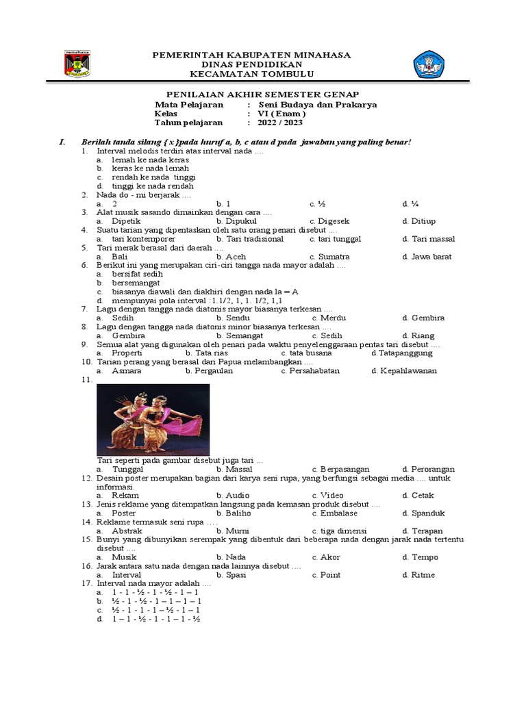 Soal Pas SBDP Kelas Vi Sem 2 Jadii | PDF