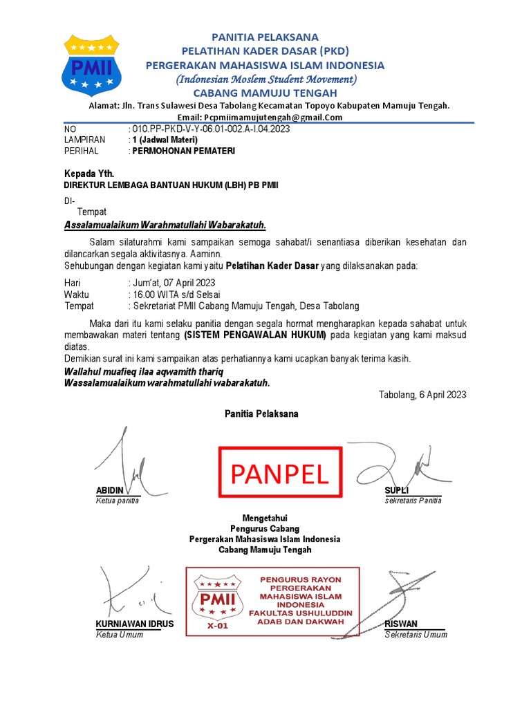 Surat Undangan Pemateri LBH Pbpmii | PDF