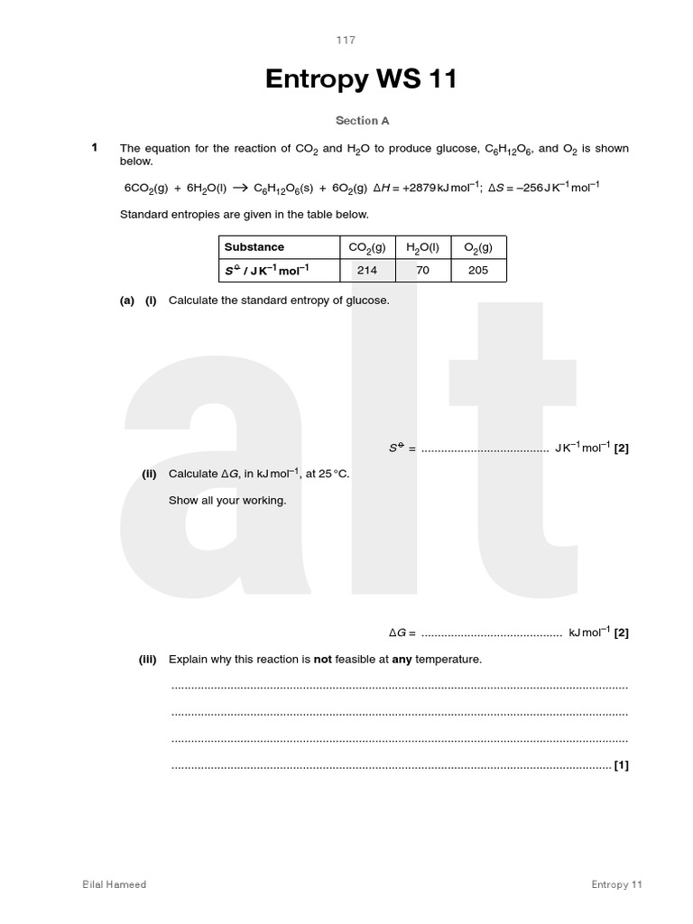 A2 CHM 03 Entropy WS | PDF | Ammonia | Chemical Reactions