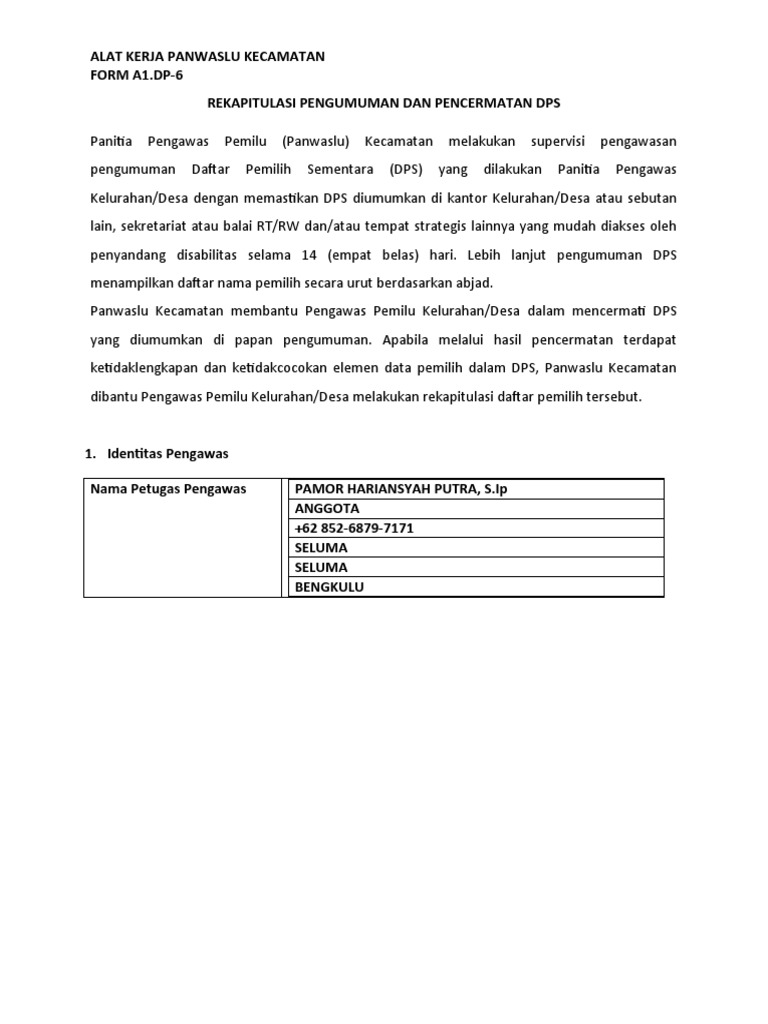 REV - Pengawasan Rekapitulasi Pengumuman DPS Dan Pencermatan DPS | PDF