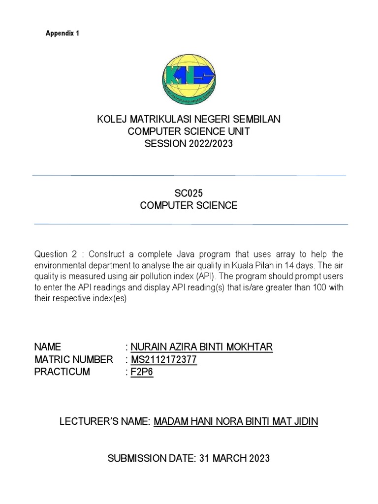 22 - 23 - Assignment SC025 - Student | PDF