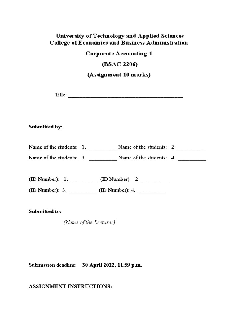 Corporate Accounting Assignment Pdf Partnership Business