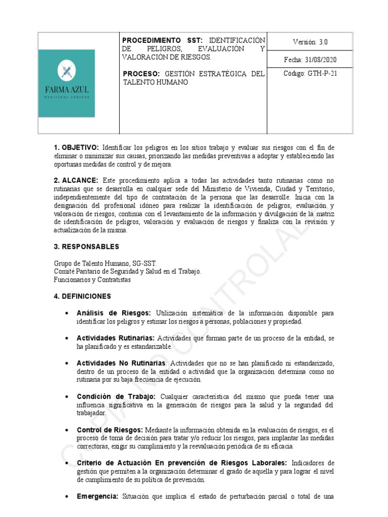 Procedimiento para identificar peligros, evaluar riesgos y establecer ...