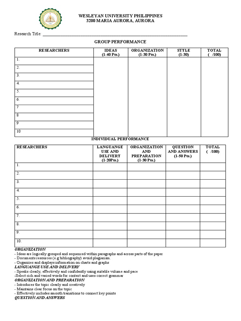 Rubrics For Defense | PDF