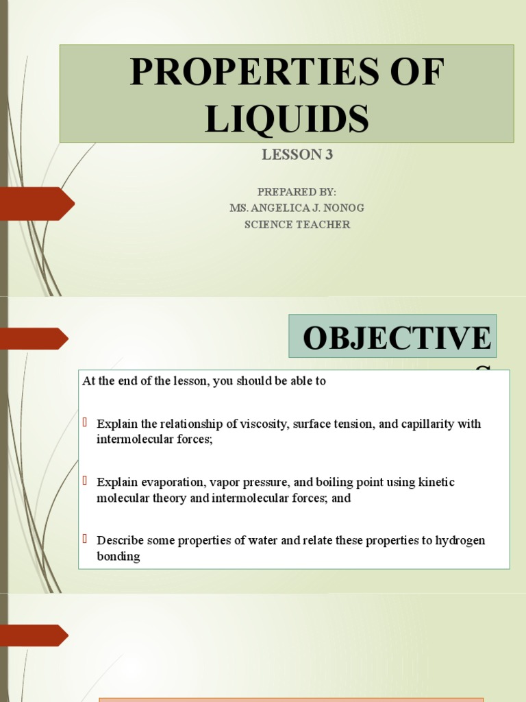 Properties of Liquids: Viscosity & More | PDF | Liquids | Water