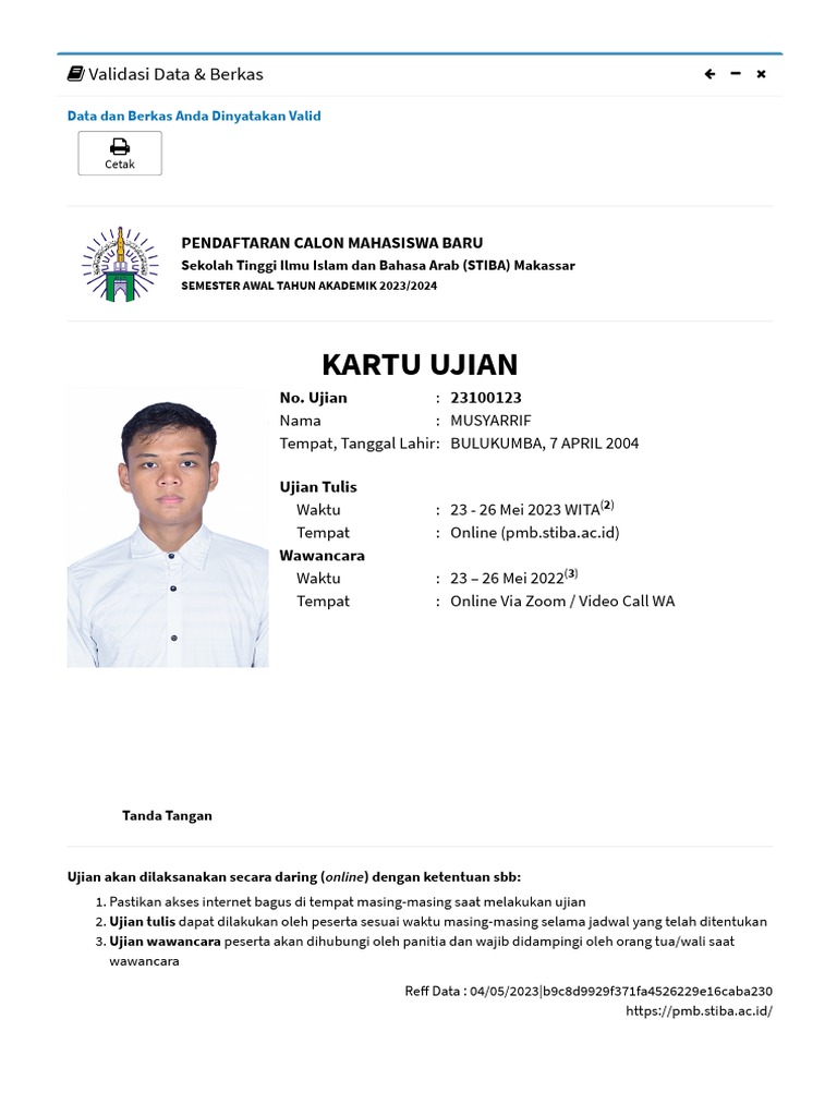 Validasi Pendaftaran Mahasiswa STIBA | PDF