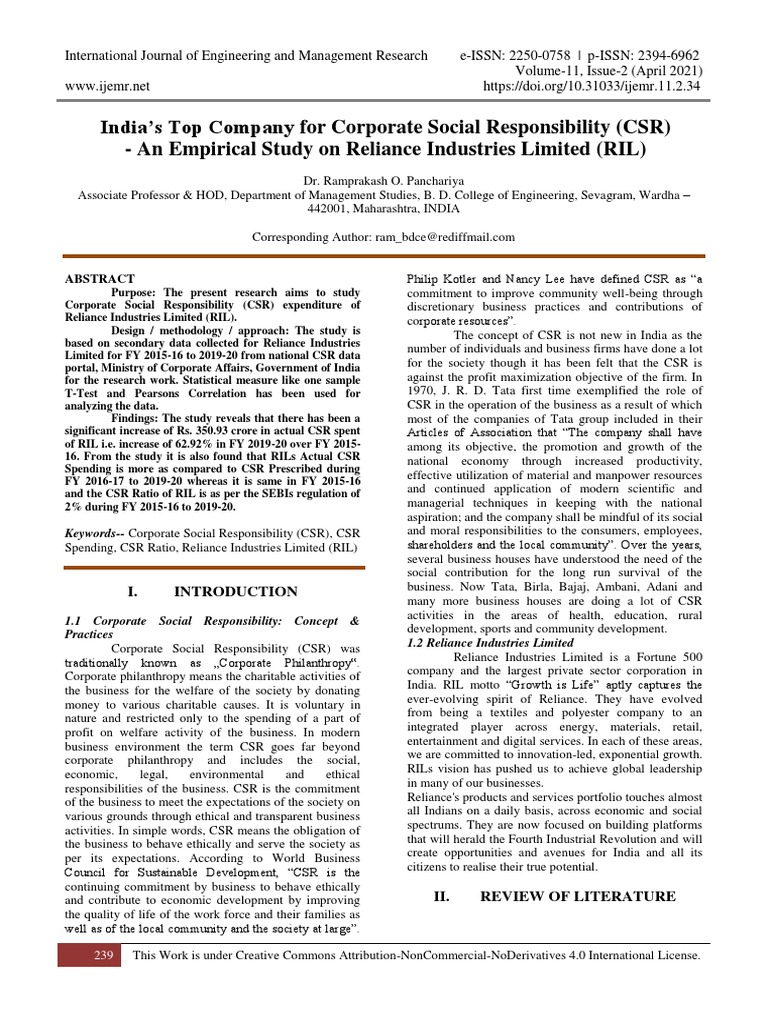 Case Study Reliance | Download Free PDF | Corporate Social Responsibility | P Value