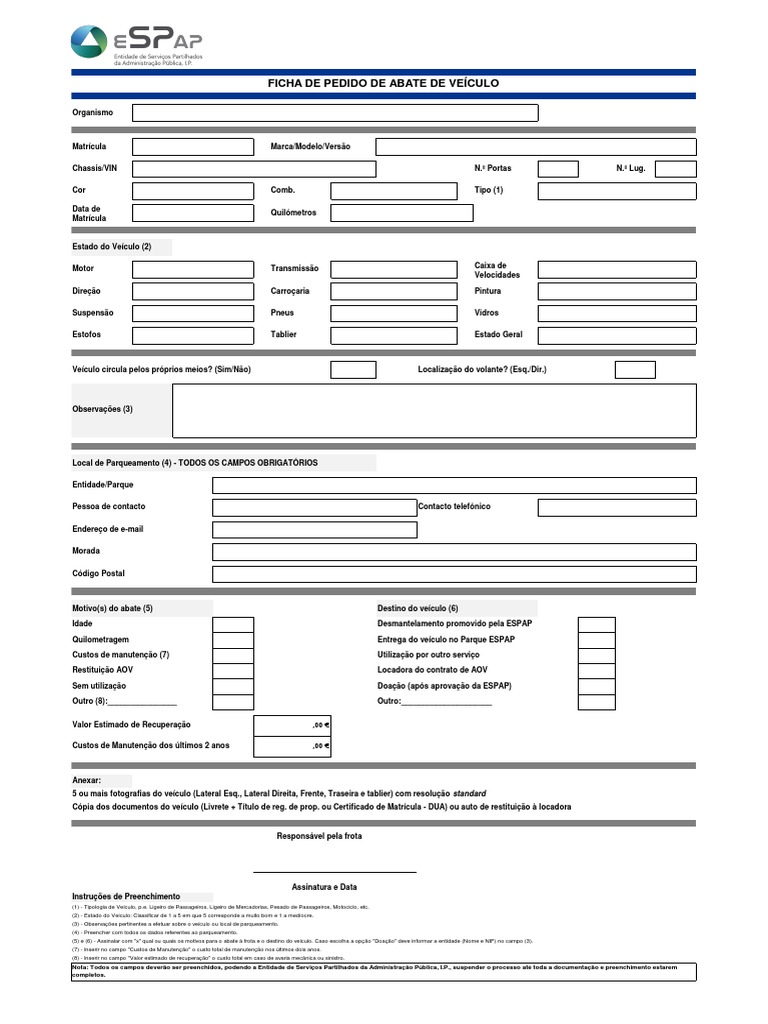 Ficha de Pedido de Abate de Veículo | PDF