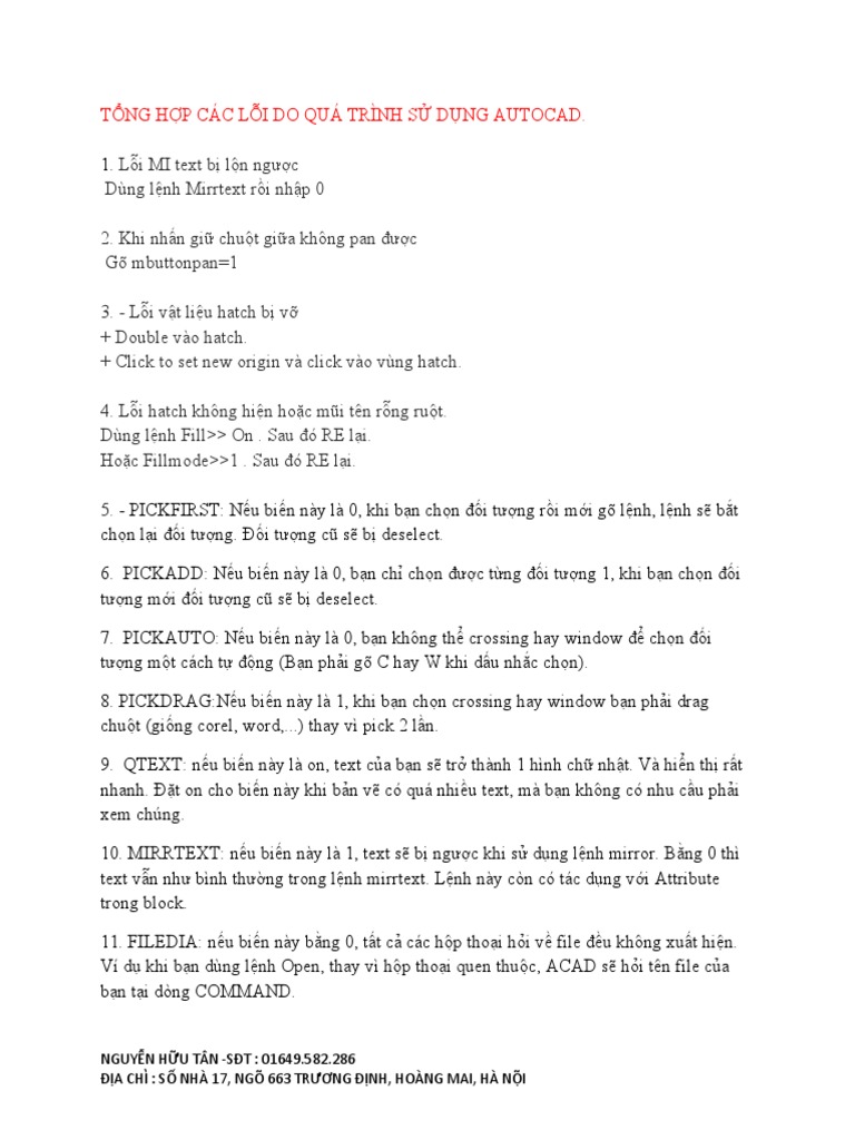 T NG H P Các L I Do Quá Trình S D NG Autocad | PDF