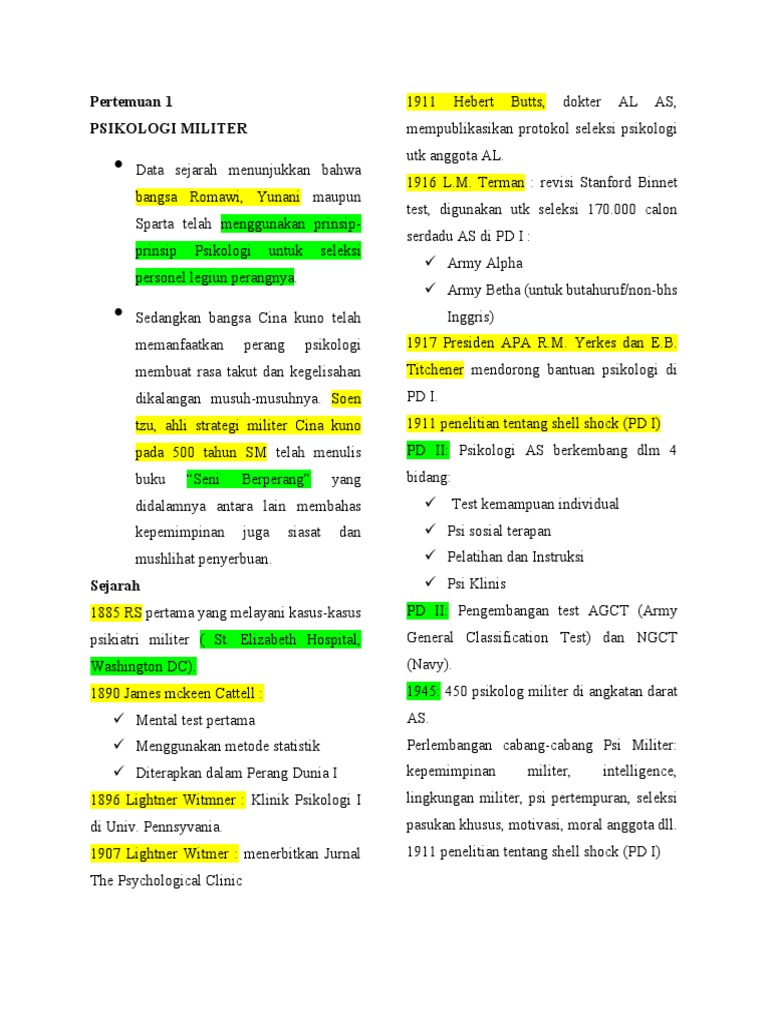 Rangkuman Psikologi Militer PDF | PDF