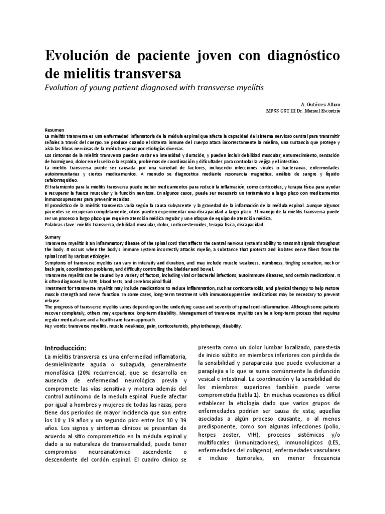 Evolución de mielitis transversa en joven | PDF | Medicina CLINICA ...