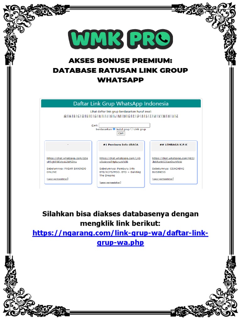 Bonus 6 - Akses Database Ratusan Group WA Premium - Legit Member Only | PDF
