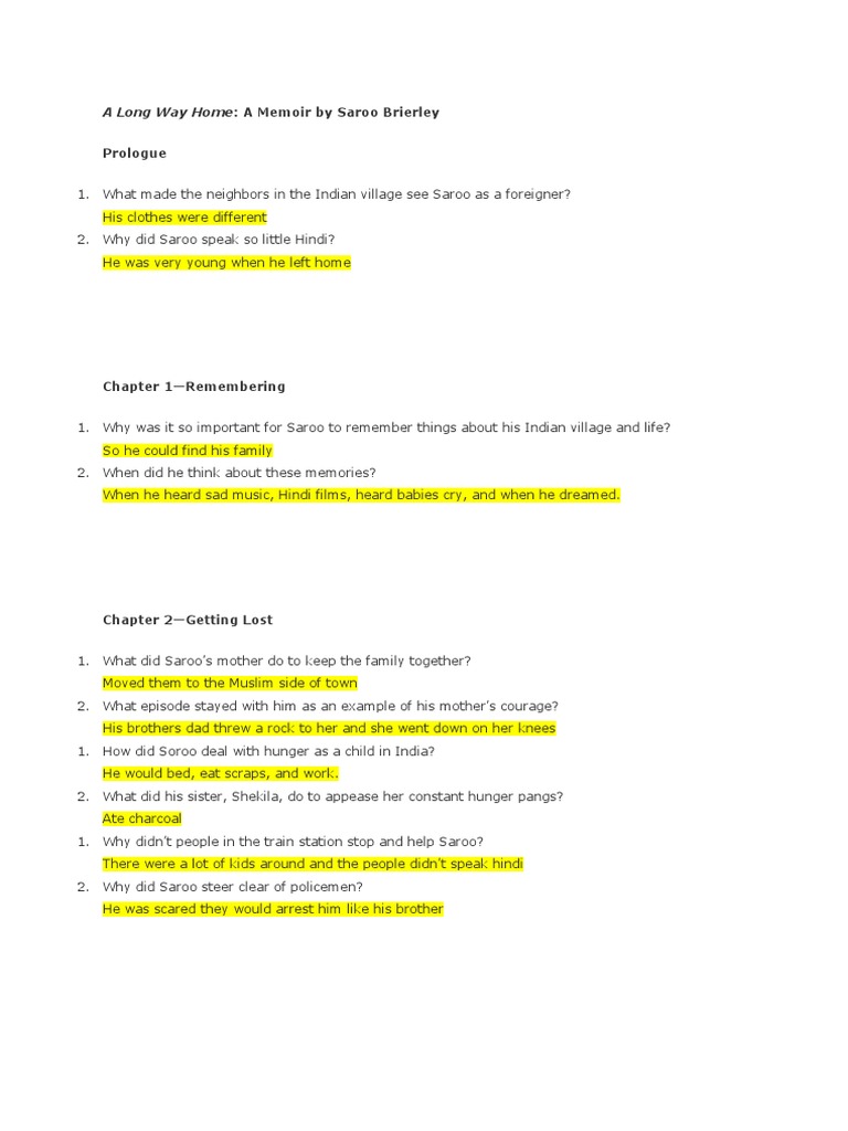 A Long Way Home Text Questions | PDF | Experience