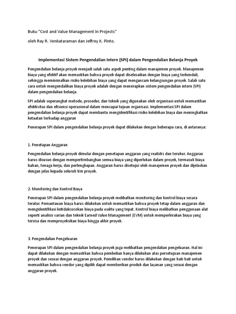 Implementasi Sistem Pengendalian Intern (SPI) Dalam Pengendalian Belanja Proyek | PDF