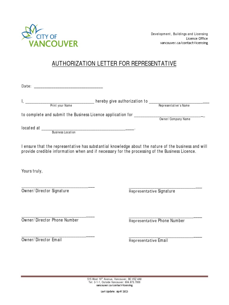 Licence Office Business Licence Authorization Letter For Representative ...