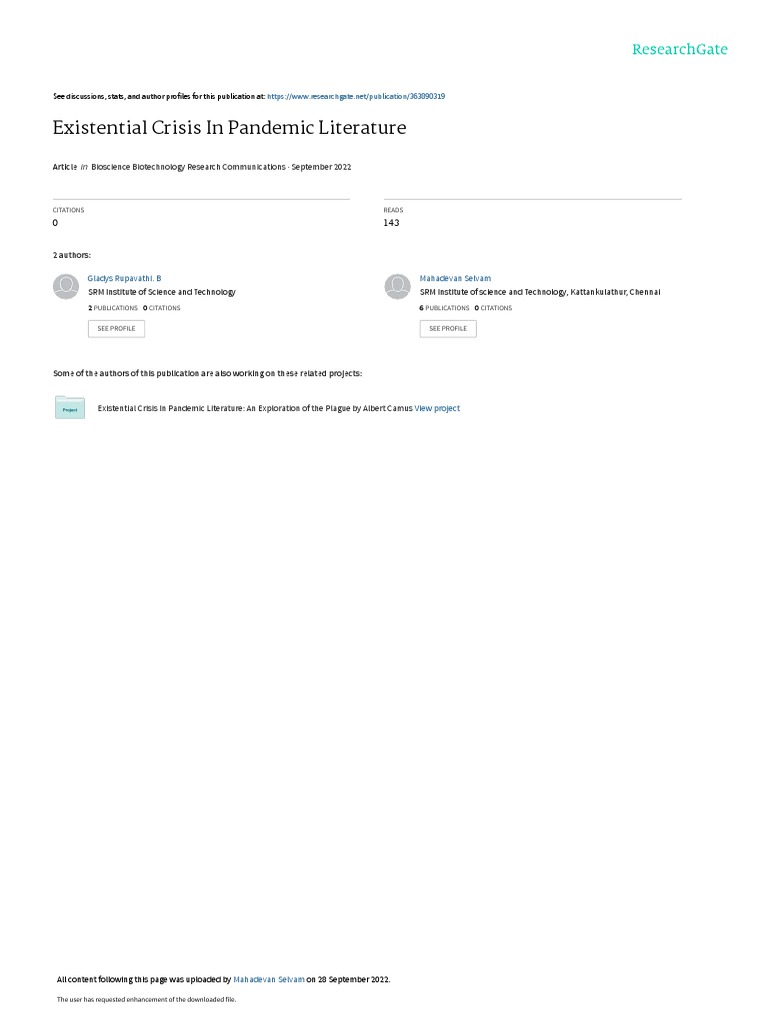 Existential Crisis in Pandemic Literature | PDF | Existentialism ...