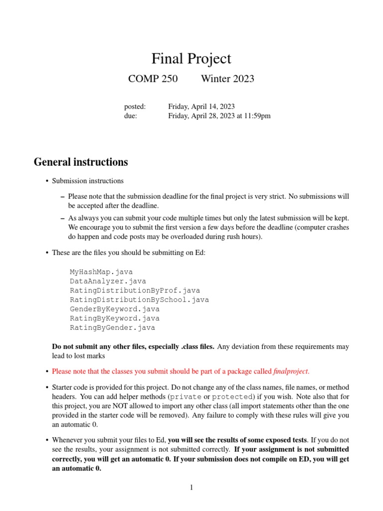 COMP 250 Final Project Instructions | PDF | Parsing | Method (Computer ...