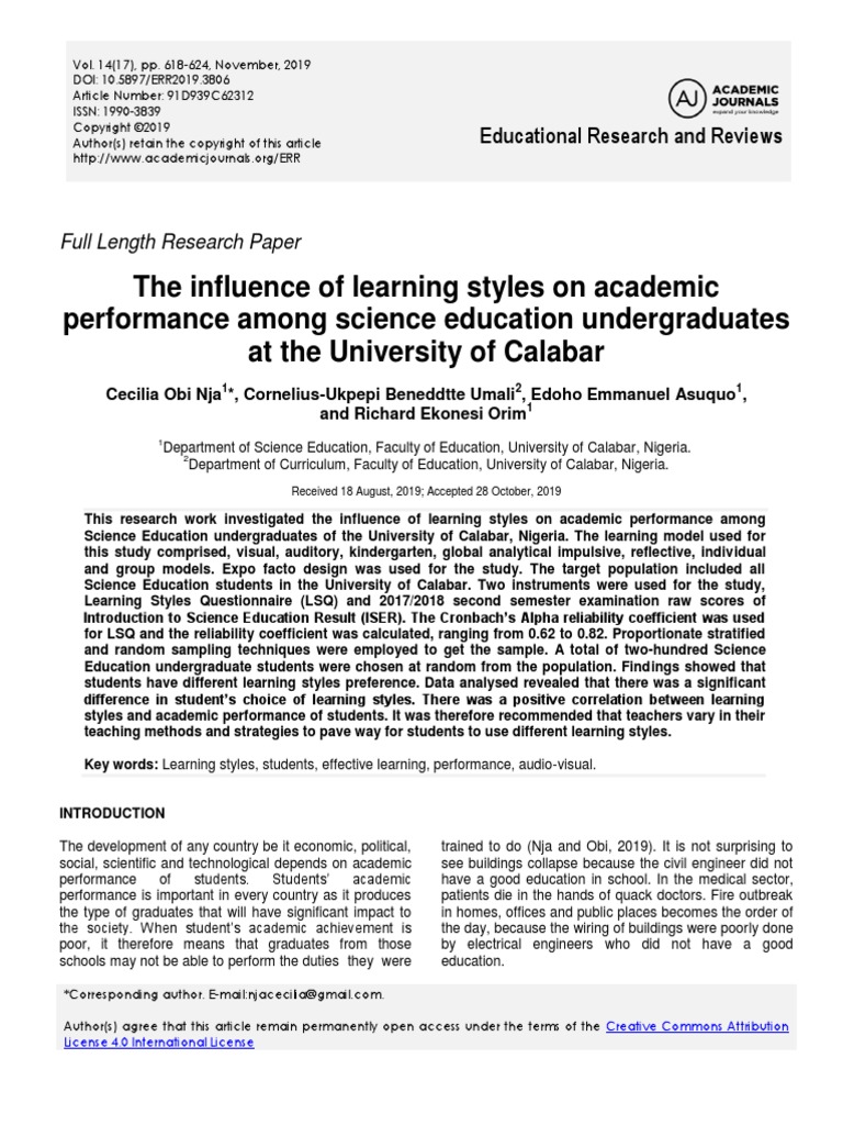 The Influence of Learning Styles On Academic Perfo | PDF | Learning ...