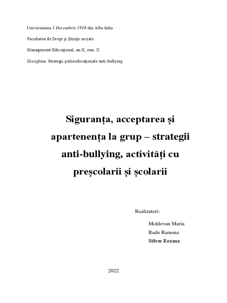 Proiect STRATEGII ANTIBULLYING | PDF