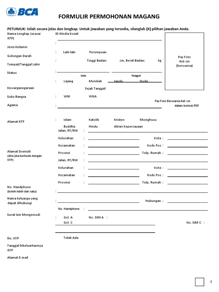 Formulir%20Permohonan%20Magang%20(Fillable%20Form) | PDF