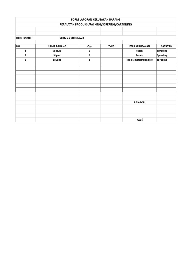 Form Laporan Kerusakan Barang | PDF