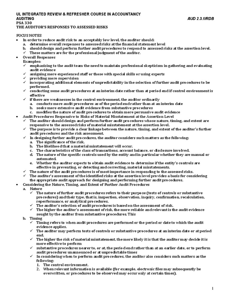 Auditor Responses to Assessed Risks | PDF