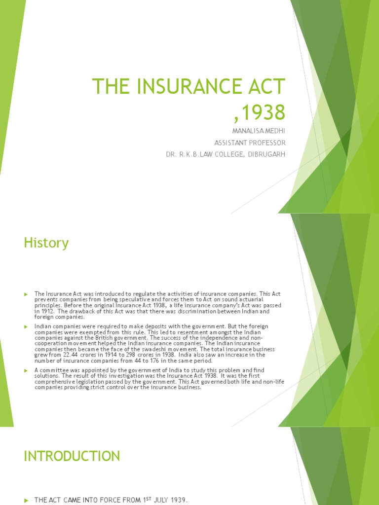 The Insurance Act, 1938 | PDF | Insurance | U.S. Securities And ...