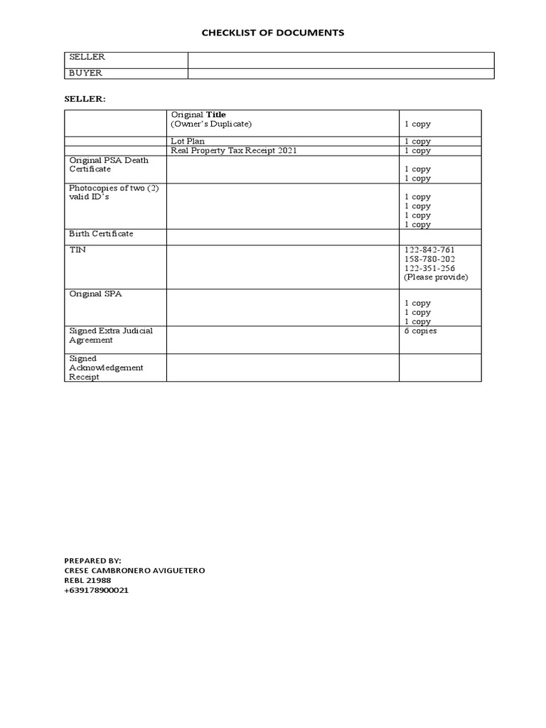 CHECKLIST OF DOCUMENTS | PDF