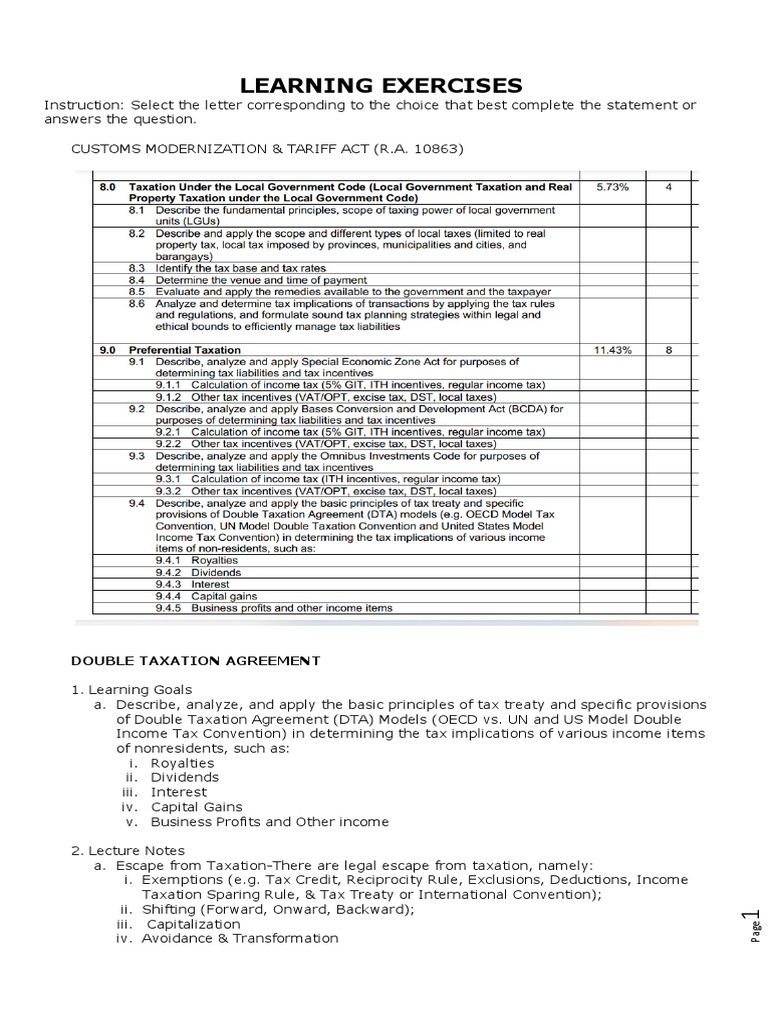 Customs Modernization & Tax Treaty Guide | PDF | Taxes | Double Taxation