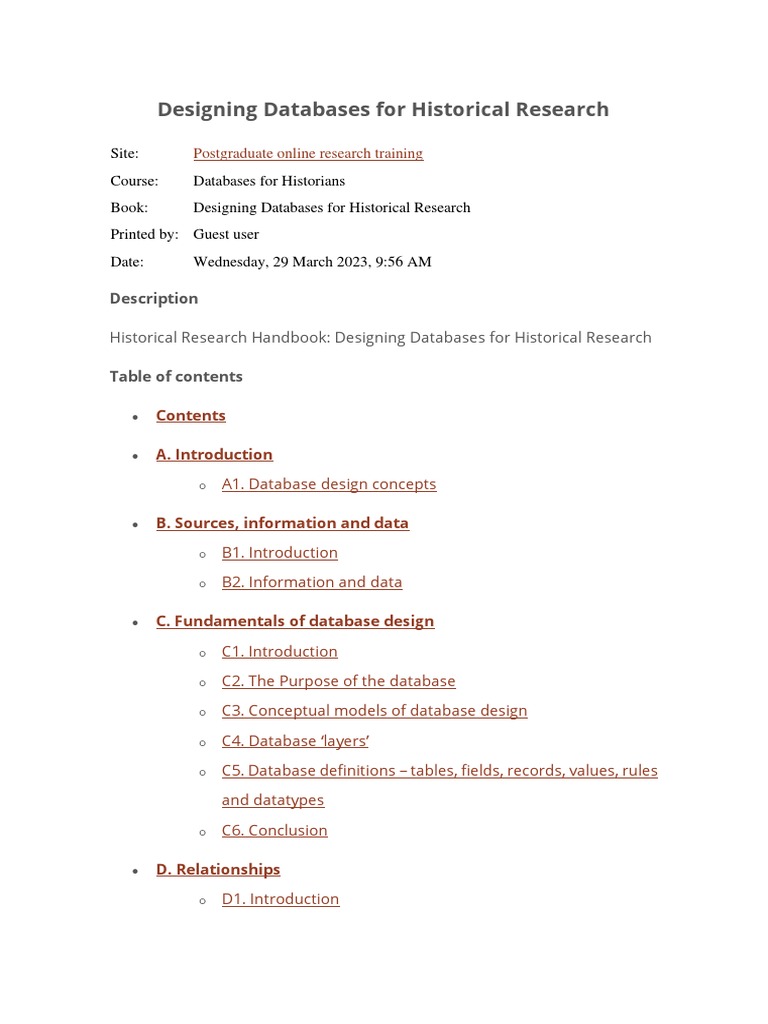 Designing Databases For Historical Research | PDF | Data Type | Databases Designing Databases For Historical Research | PDF | Data Type | Databases