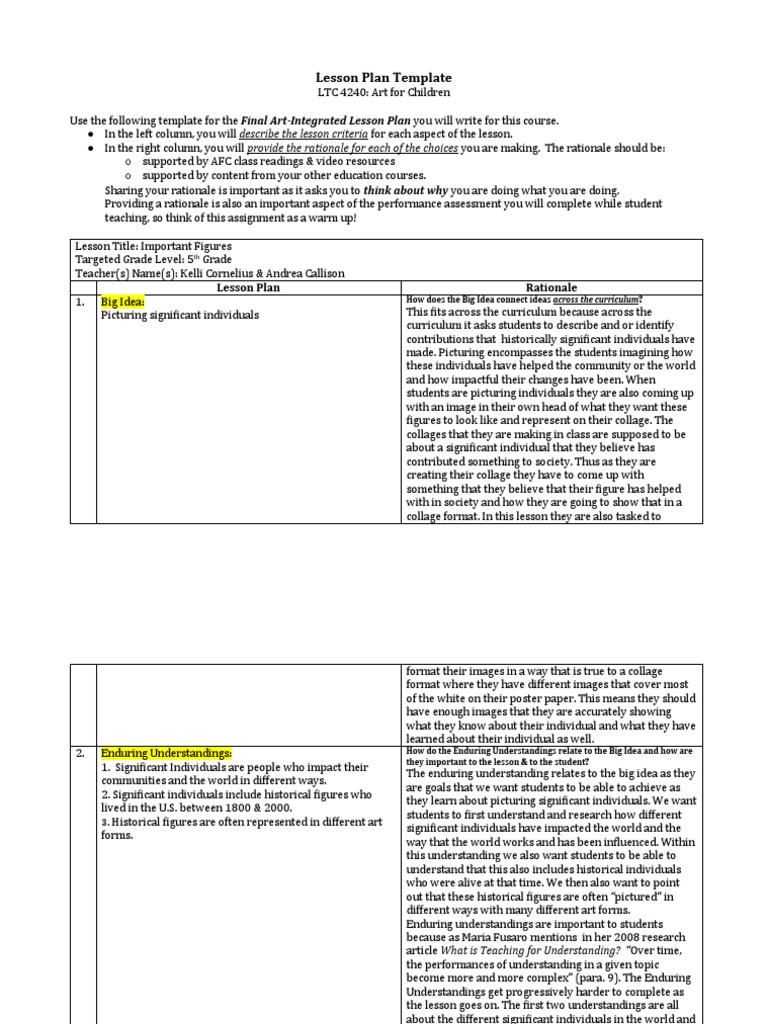 Art Final Lesson Plan Original | Download Free PDF | Lesson Plan | Collage