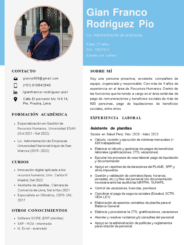 Perfil Profesional de Gian Franco Rodríguez | PDF | Gestión de recursos ...