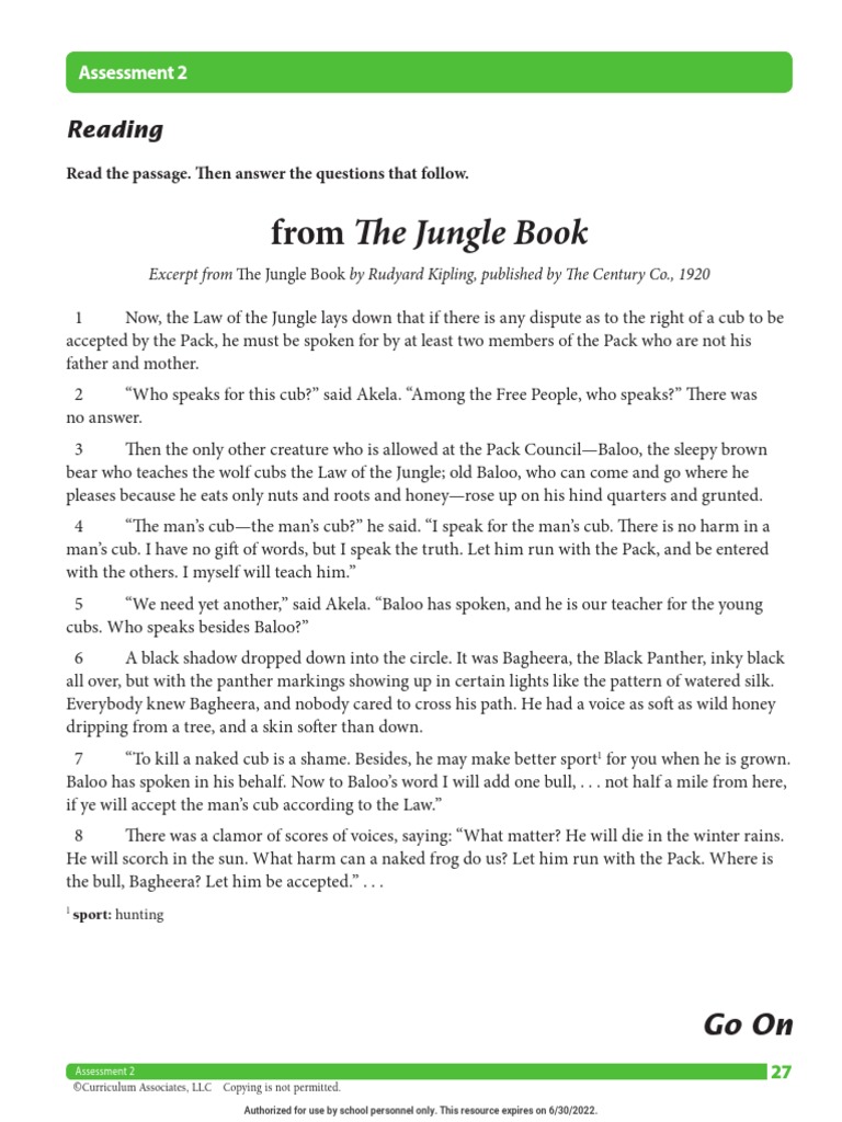Iready Reading Jungle Book-Assessment 2 | PDF | Baloo | Bagheera