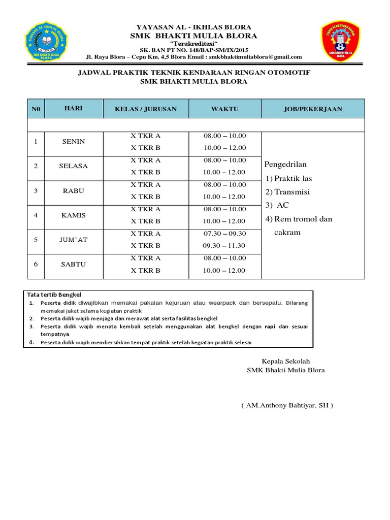JADWAL Praktek TKRO Kelas X PDF | PDF