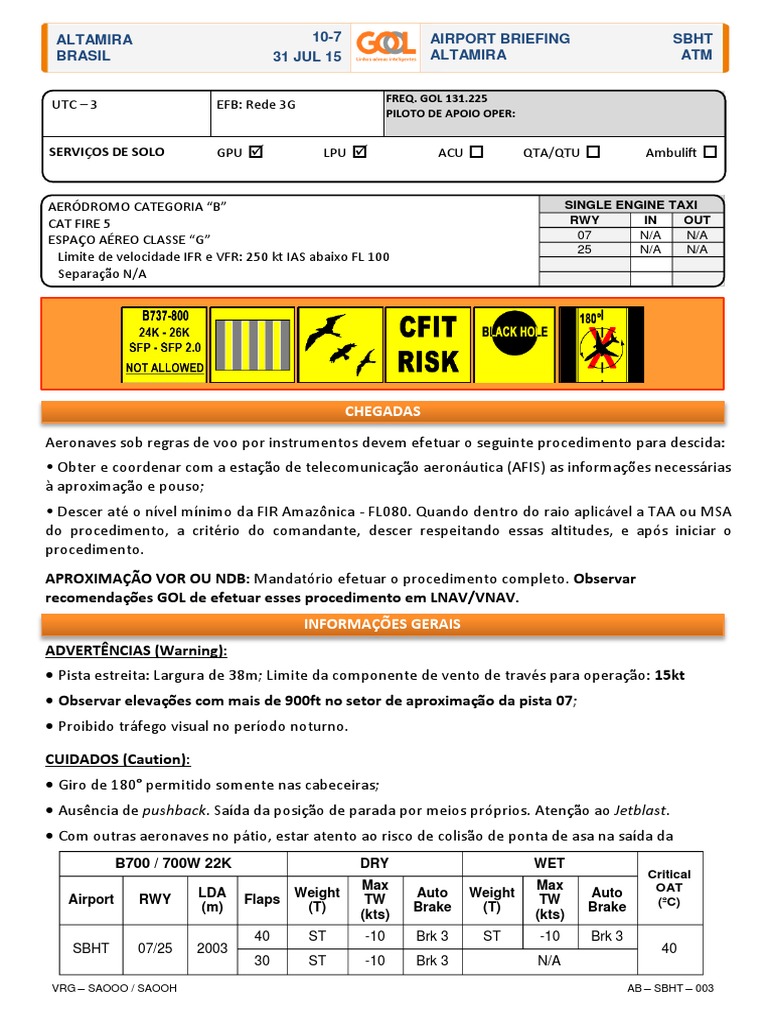 AIRPORT BRIEFING SBHT Rev. 03 | PDF | Regras de voo por instrumentos ...