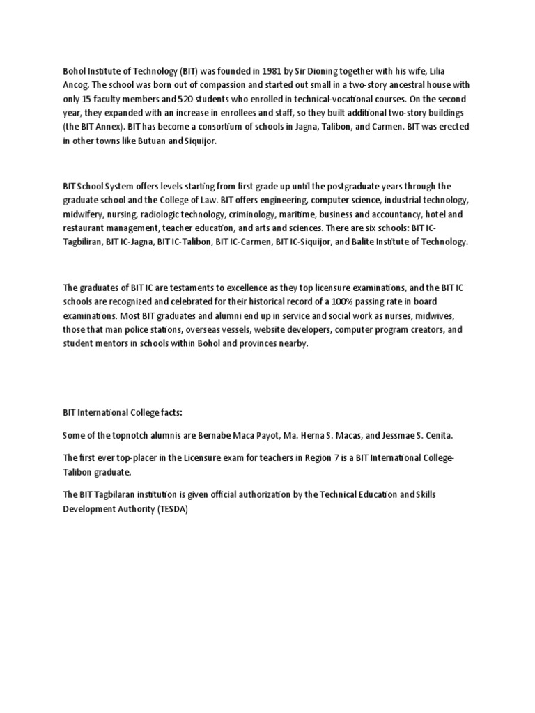 Short Summary About History of BIT-IC (Prelim) | PDF