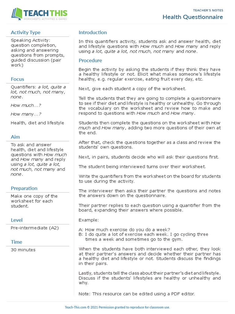 Health Questionnaire | PDF